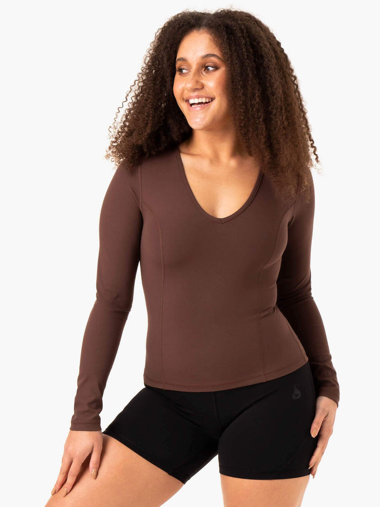 NKD Align Long Sleeve Training Top - Chocolate - Ryderwear Wholesale (AU)