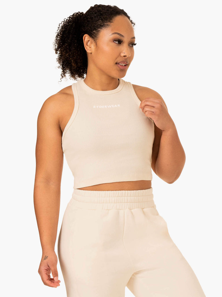 Sideline Rib Crop Tank - Vanilla - Ryderwear Wholesale (AU)
