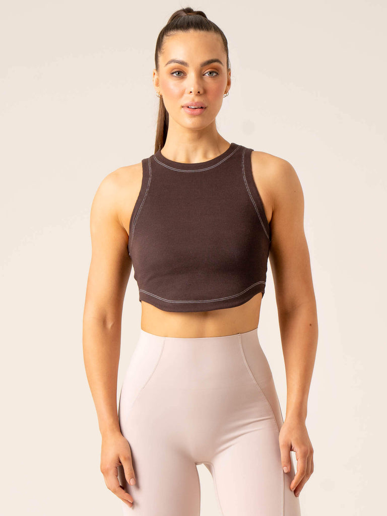 Stride Rib Tank - Chocolate - Ryderwear Wholesale (AU)