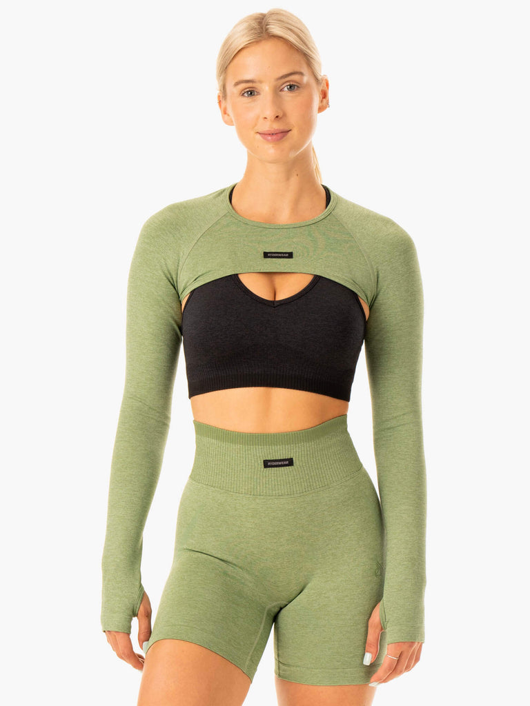 Excel Seamless Super Crop - Moss Green Marl - Ryderwear Wholesale (AU)
