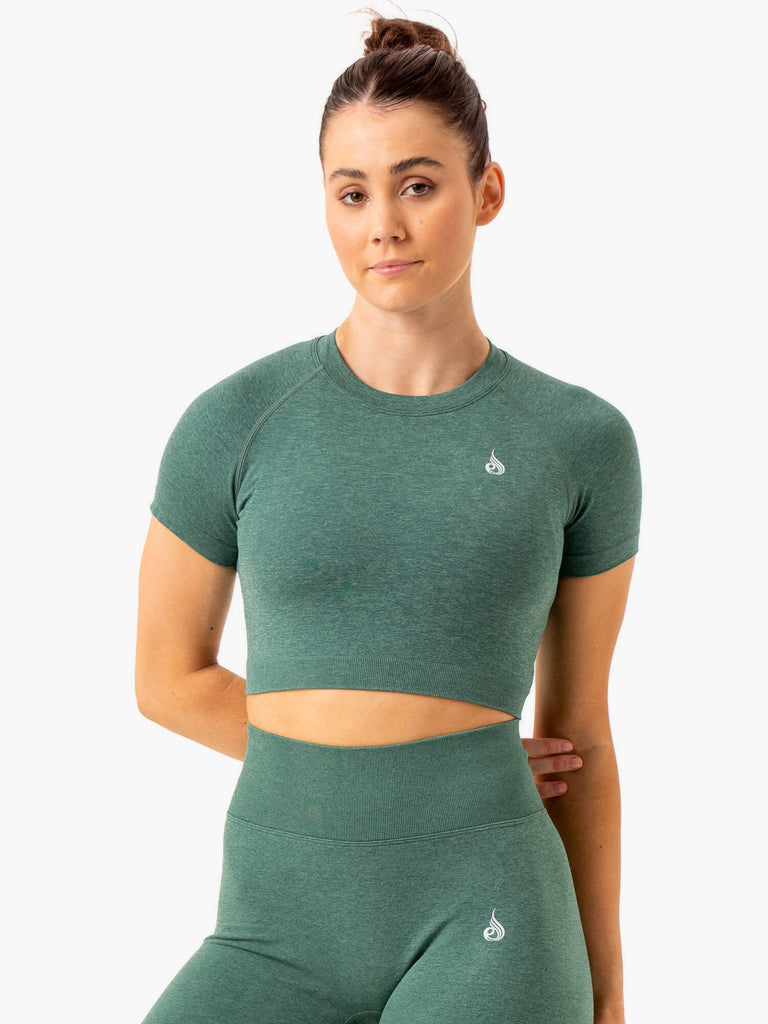 Essential Seamless Tee - Green Marl - Ryderwear Wholesale (AU)