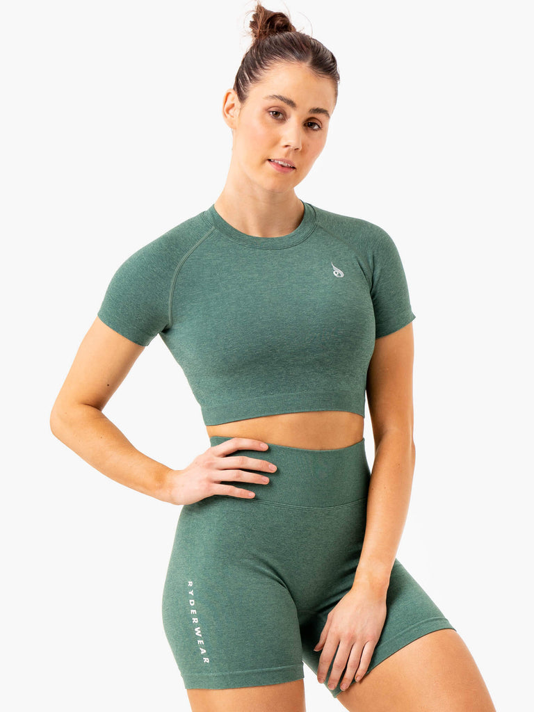 Essential Seamless Tee - Green Marl - Ryderwear Wholesale (AU)
